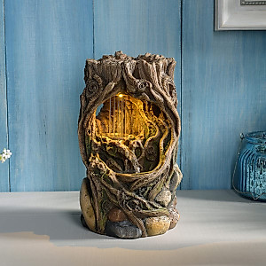 GOSSI Indoor Fountain Beautiful Stump Water Fountain Relaxation Raindrop Fountains Meditation Desk Fountain Artistic Waterfall Fountains Home/Office Decor(22013)