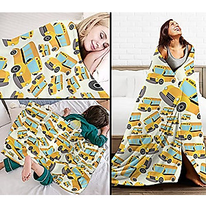School Bus Soft Flannel Fleece Throw Blanket, Vehicle Illustrations Background Pattern for Kids, Cozy Plush for Indoor and Outdoor Use Lightweight Blanket 40"x50"