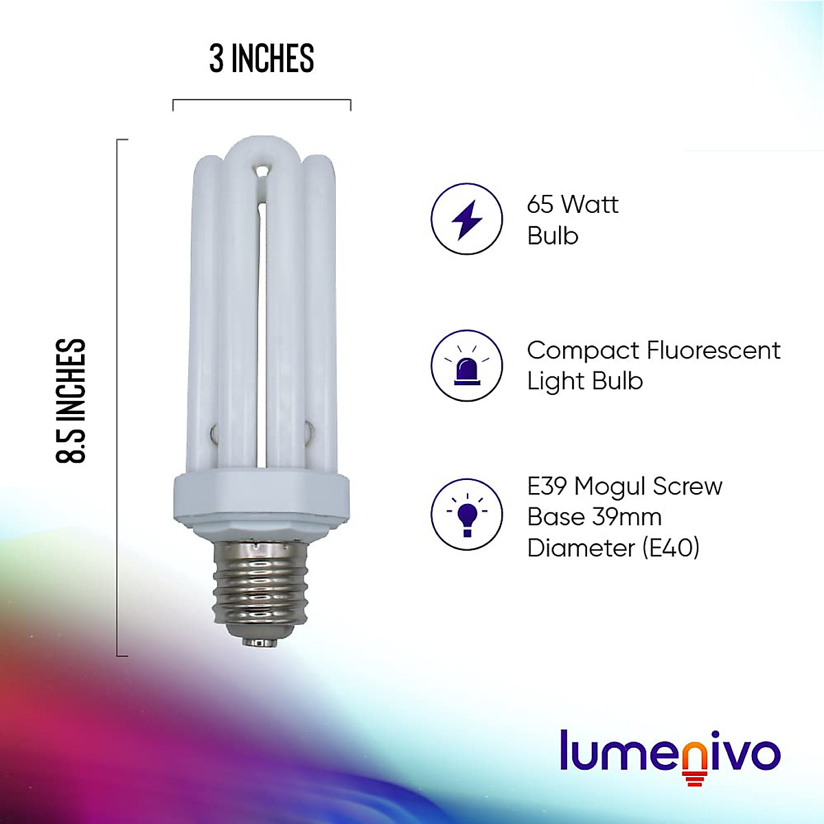 lumenivo 65W CFL Bulb E39 Mogul Base Fluorescent Bulb Incandescent 300W Equivalent CFL Quad Tube 4U 65W for Security Lighting Fixtures - 6500K Daylight - 1 Pack
