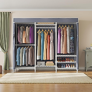 VIPEK V5C Portable Bedroom Armoires Wardrobe Closet with Cover, Heavy Duty Covered Clothes Rack Adjustable Closet Rack, White Metal Clothing Rack with Grey Oxford Fabric Cover, 70.1" Lx17.3 Wx76.4 H