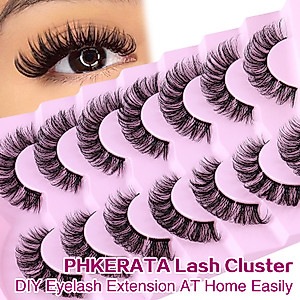 DIY Lash Extension Kit, Natural Lash Clusters 8-16MM Eyelash Extension Kit with Strong Hold Lash Bond and Seal & Eyelashes Applicator Tool, Individual D Curl Cat Eye Lashes Cluster by PHKERATA