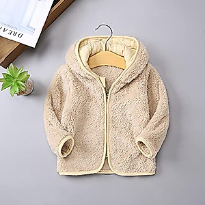 Yooshoverk Girls Coats Dressy Casual 2023 Winter Hoodie Zip Up Jackets For Toddlers Kids Baby Grils Boy Ear Outwear Coat Solid Long Sleeve Warm Cardigan FB1-Khaki 73