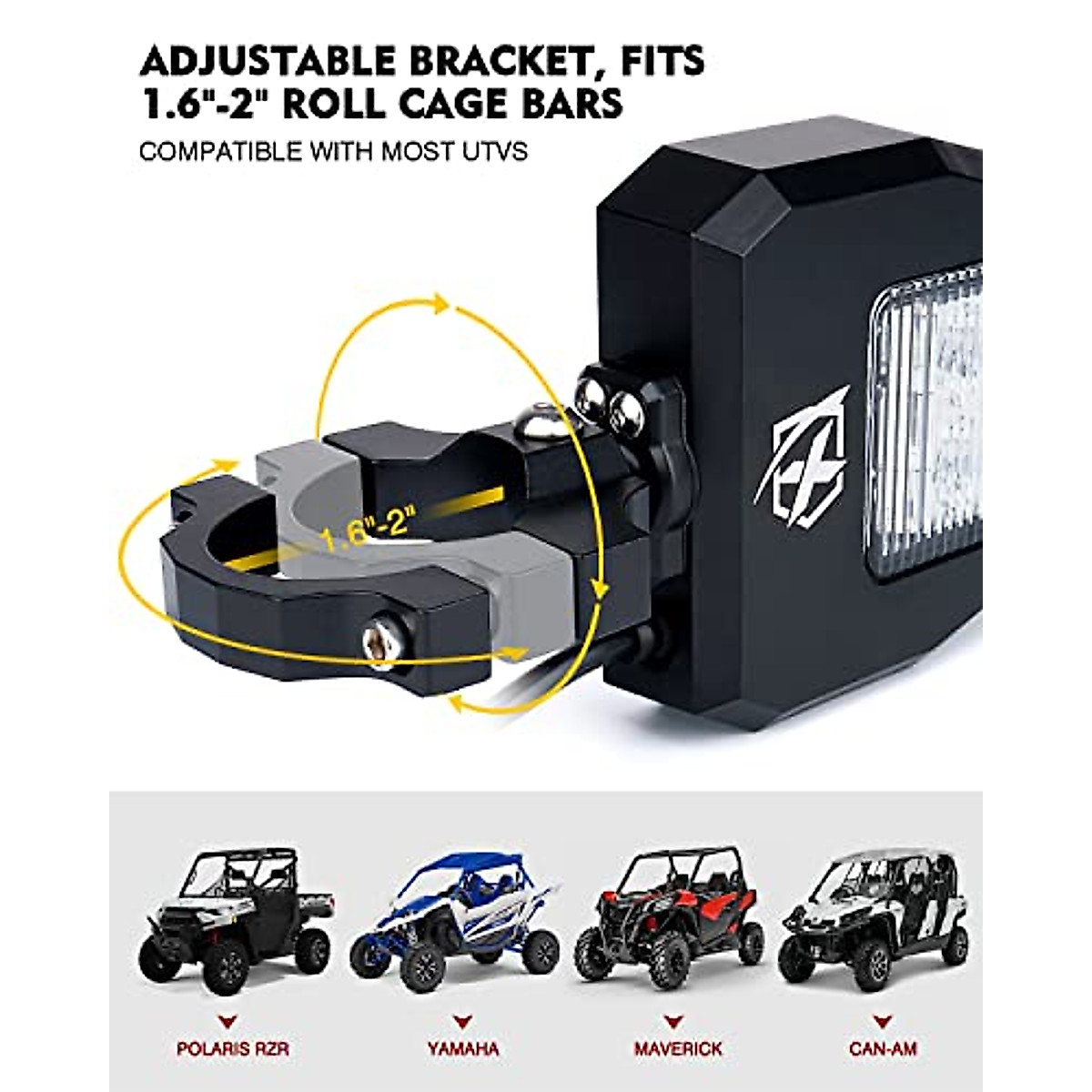 Xprite Aluminium UTV Side Rear View Mirrors fit 1.6"-2" Roll Cage Bar, LED Spot Light Blue Anti-Glare Lens for Polaris Pioneer RZR XP Can am Maverick X3 Kawasaki Teryx Mule, Yamaha Rhino Wolverine SXS