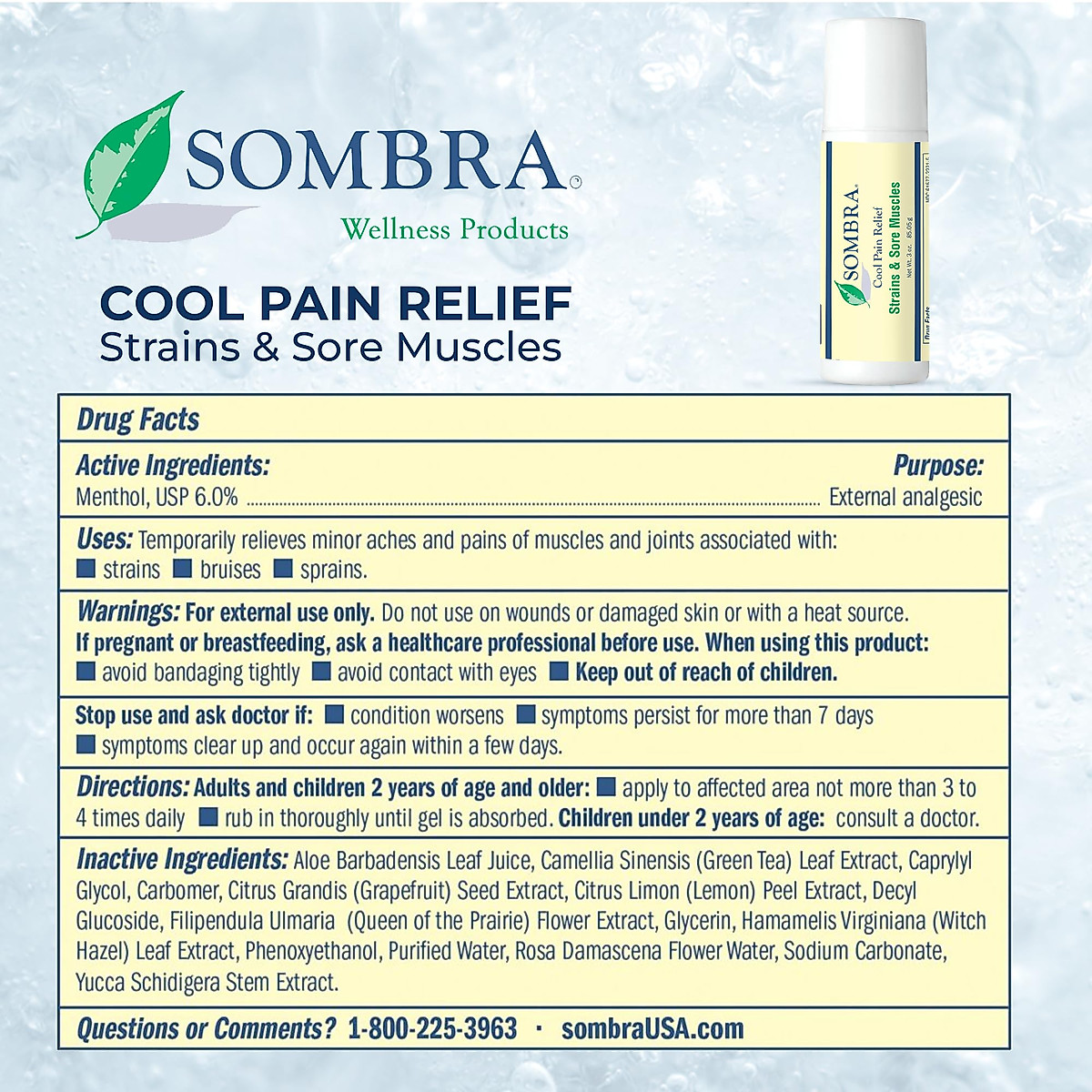 Sombra Cool Pain Relief Gel Roll On 85.05 g / 3 oz