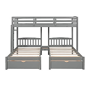 DEYOBED Twin Over Twin & Twin Wooden Triple Bed Bunk Bed with Integrated Middle Drawer Storage - Stylish and Functional Sleep Arrangement for Kids, Teens, Adults