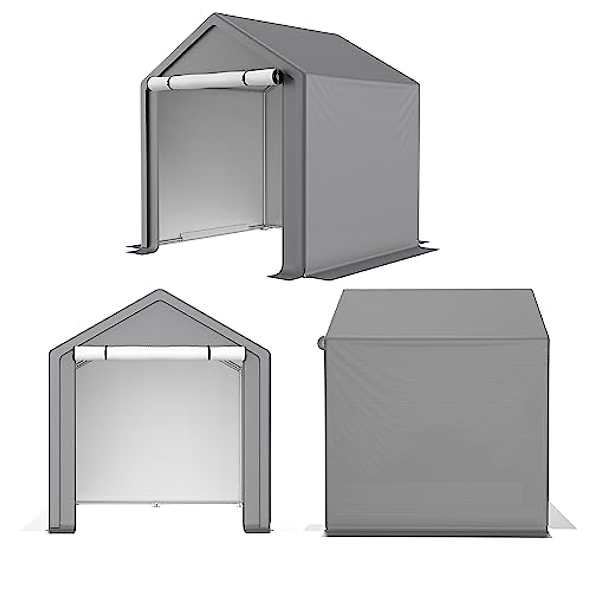 6x6 ft Outdoor Storage Shelter Shed, Portable Garage Tent with Roll-up Doors Shelter for Garden Tool, Lawn Mower, Motorcycleand, Bike - Gray