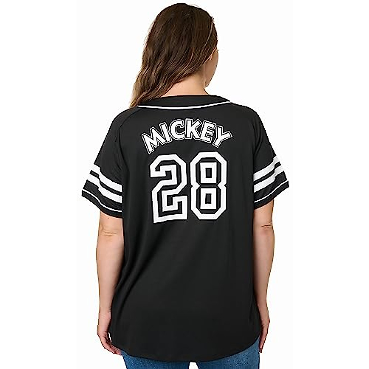 Disney Mickey Mouse 28 Womans Jersey Shirt Button (Black, XX-Large)