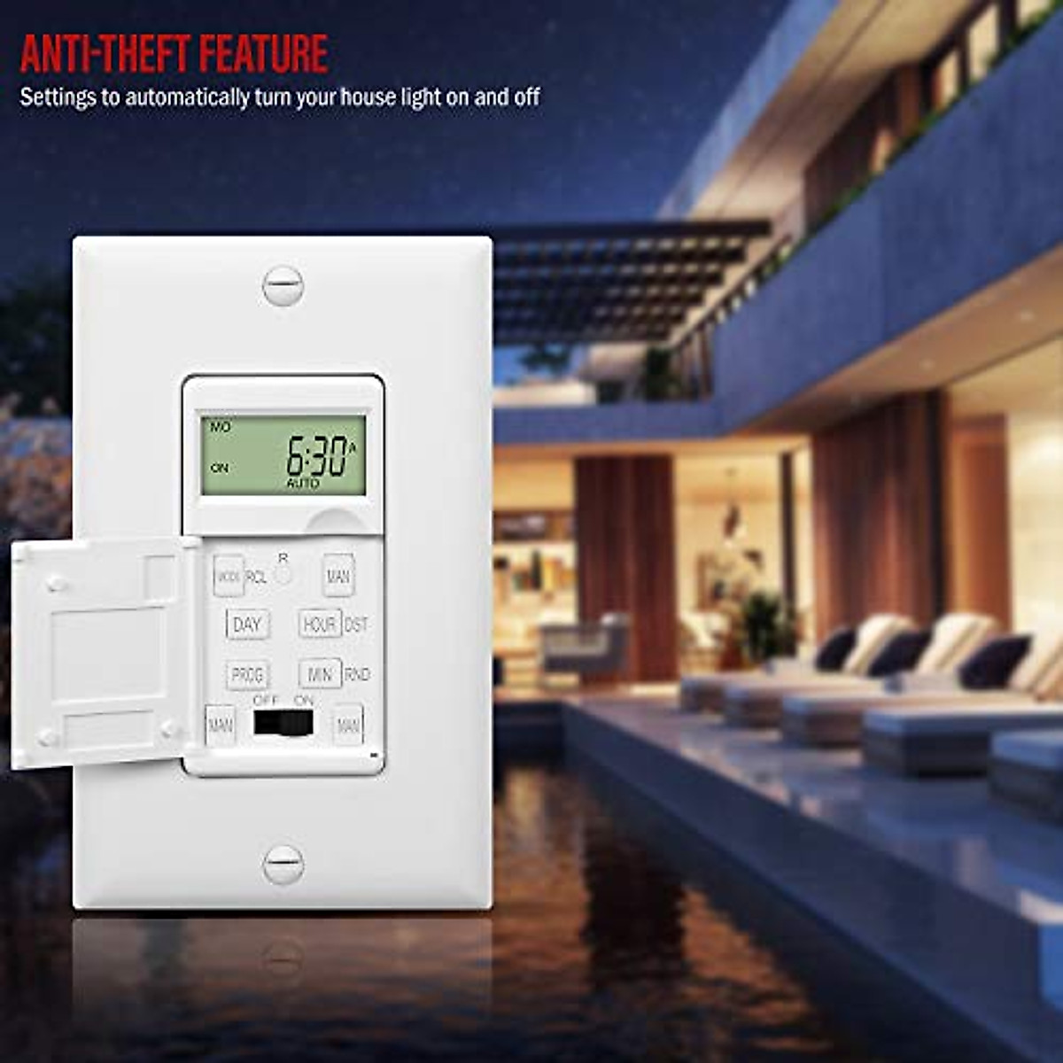 ENERLITES - HET01-C-W Programmable Digital Timer Switch for Lights, Fans, Motors, 7-Day 18 ON/OFF Timer Settings, Single Pole, Neutral Wire Required, UL Listed, HET01-C, White