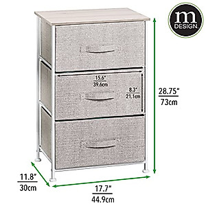 mDesign Steel Top and Frame Storage Dresser Tower Unit with 3 Removable Fabric Drawers for Bedroom, Living Room, or Bathroom - Holds Clothes, Accessories, Lido Collection - Linen/Tan