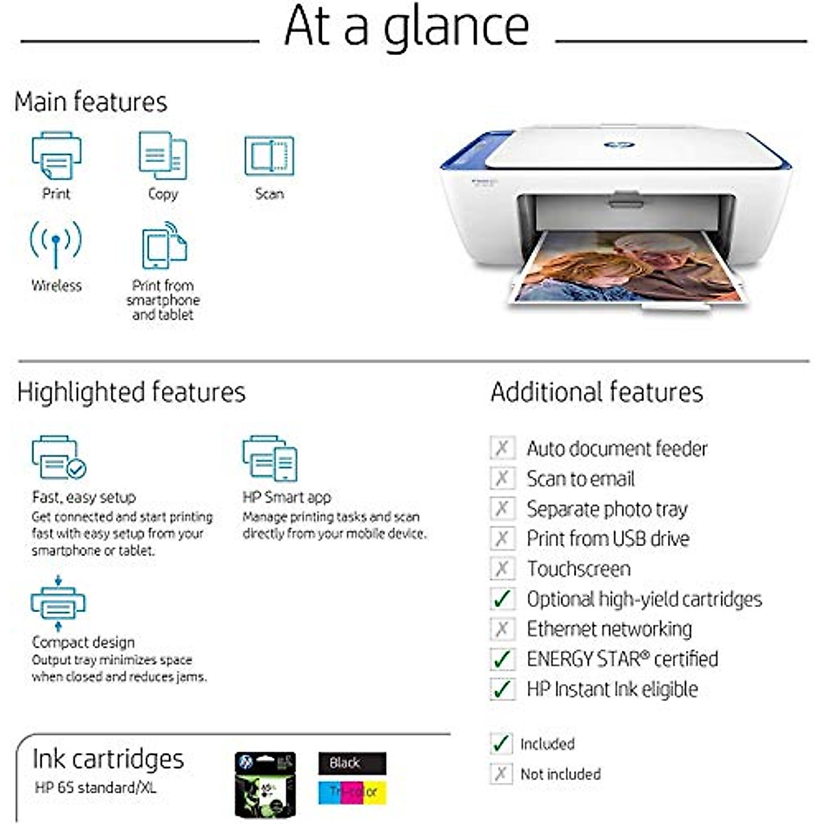 HP DeskJet 2655 All-in-One Compact Printer, HP Instant Ink, Works with Alexa - Noble Blue (V1N01A)