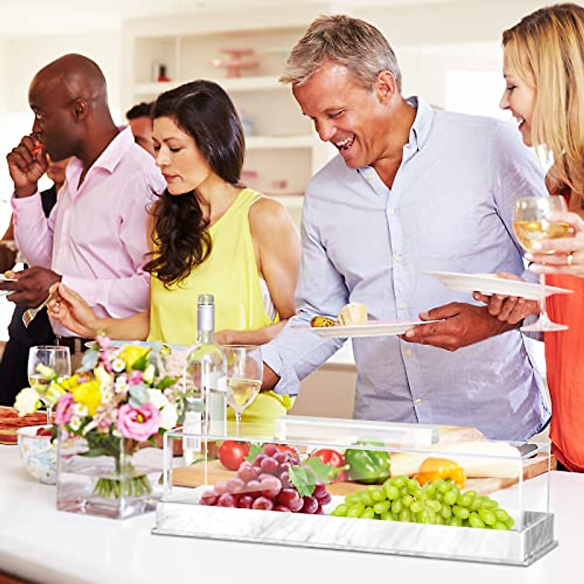 Rectangle Cake Tray with Lids, Clear Pastry Display Case, Dessert Holder Tray, Cake Stand, Cookie Display, Marble Pattern Plastic Cake Platter with Lucite Cover, Pastry Base