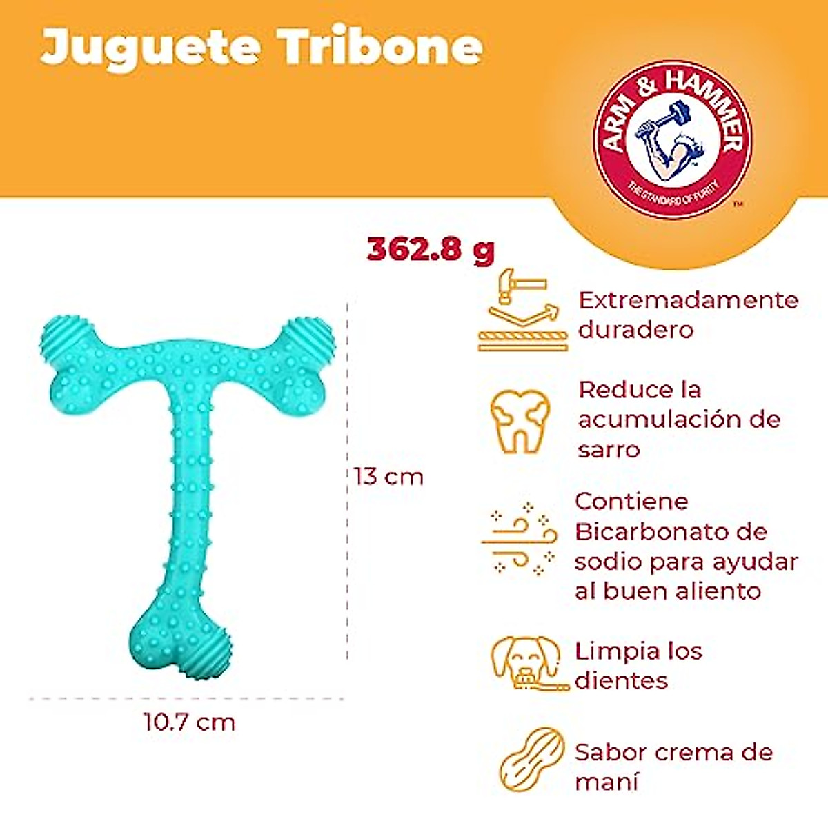 Arm & Hammer Ora-Play T-Bone Dental Chew Toy for Dogs | Best Dog Chew Toy For the Toughest Chewers | Reduces Plaque & Tartar Buildup Without Brushing, Peanut Butter Flavor