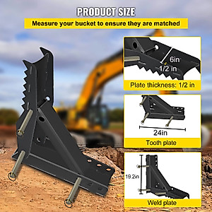 Mophorn 24 inch Excavator Hydraulic Thumb Backhoe Excavator Thumb Attachments Weld 1/2 Inch Teeth Thick Steel Plate Assembly CNC Plasma Cut Bolt-On Design