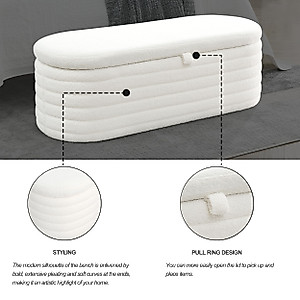 IMGDD 45.5 inches Storage Ottoman Bench Upholstered Fabric Storage Bench End of Bed Stool with Safety Hinge for Bedroom, Living Room, Entryway (White)