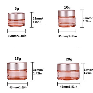 Healthcom 10 Packs 10 Gram/10ml Empty Jars Pink Glass Cosmetic Jar Pot Bottles with Rose Gold Lids Refillable Cosmetic Container Eye Cream Jar Pot Vials for Makeup Lotion Face Eyeshadow Lip Balms