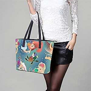 Womens Handbag Mermaids Leather Tote Bag Top Handle Satchel Bags For Lady