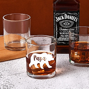DAZLUTE Father's Day Gifts, Dad Gifts, Papa Bear Whiskey Glass, Christmas Birthday Gift Ideas for Papa, Dad, Father, Men, 10Oz Papa Old Fashioned Glass (transparent)