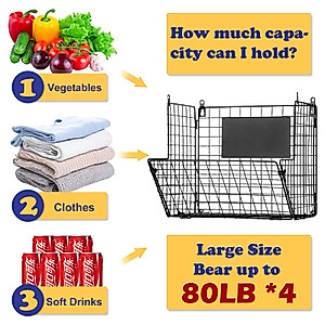 X-cosrack Metal Wire Basket Wall Mount, 4 Tier Extra Large Wall Storage Basket Organizer with Chalkboards, Kitchen Fruits and Vegetables Produce Bin Rack Toys Organizer Bathroom Tower Baskets (Black)