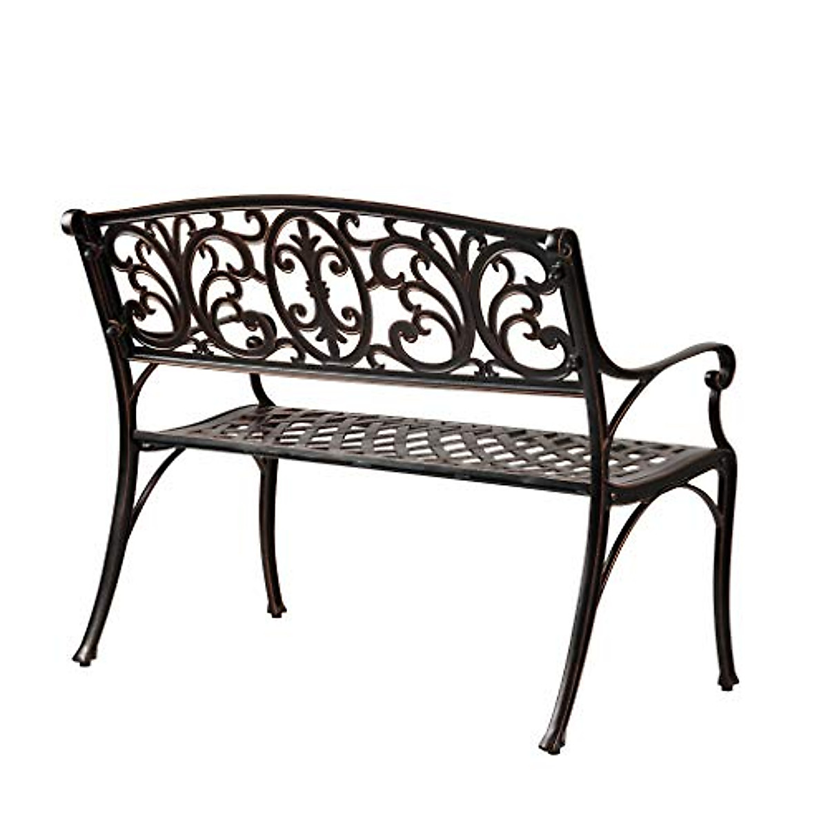 Patio Sense 63284 Decatur Cast Aluminum Patio Bench Heavy Duty Rust Free Metal Construction Front Porch Backyard Lawn Garden Pool Deck Outdoors Fleur-De-Lis Design - Antique Bronze Finish