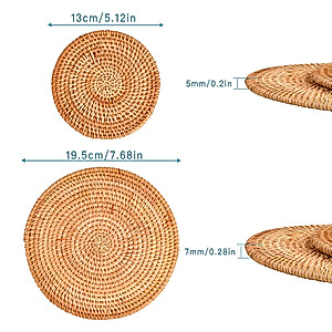 Milkary 4 Pack Handwoven Rattan Coasters, Table Woven Trivet for Hot Dishes Plates Cup as A Gift for Family Friends Colleague Housewarming Birthday Christmas Holiday Party