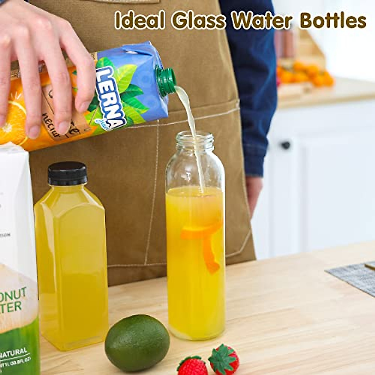 Moretoes 8pcs 18oz Glass Water Bottles, Glass Juice Bottle with Colorful Nylon Protection Sleeve, for Juice, Drinks