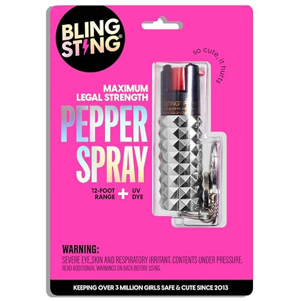 BLINGSTING Pepper Spray - Professional Grade, Maximum Strength with 1.4 Major Capsaicinoids & 12ft Effective Range - Silver, 1 Count