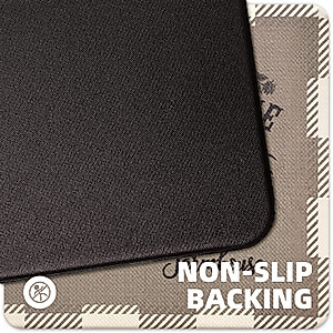 AQQA Kitchen Mat, Anti Fatigue Rooster Buffalo Plaid Sunflower Farmhouse Rugs, Waterproof & Non-Slip PVC Leather Floor Mat for Kitchen, Sink, Office, Laundry, Set of 2 (Brown, 17"x27"+17"x47")