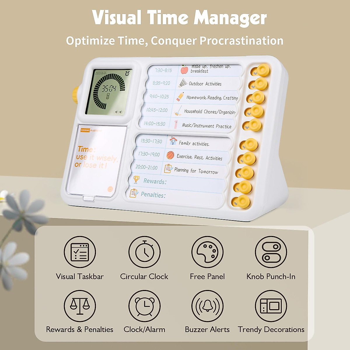 Task Timer, Planning Board with Visual Timer for Kids, Daily Chore Board-Checklist [Intuitive Assistive Tech] for ADHD, Autism Increase Self-Regulation, Silence Timer for Classroom Home