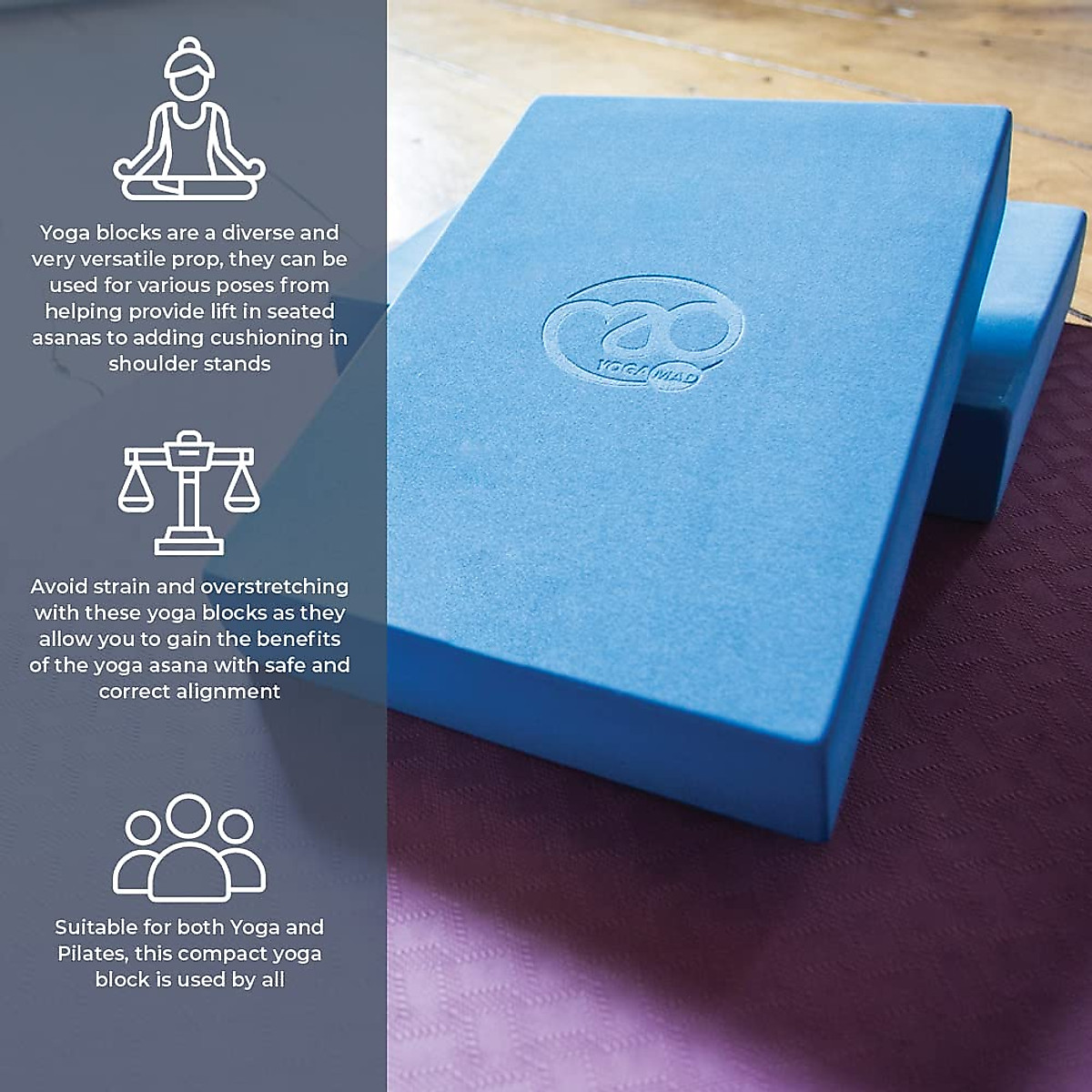 Yoga Mad EVA Yoga Block | 30cm x 20cm x 5cm | Eco Friendly Yoga Block | High Density EVA Non Slip Block for Yoga, Pilates and Home Workouts | Provides Support for Various Yoga Poses… (Single)