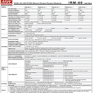 Mean Well 60W AC-DC PCB-Mount Green Power Module 120v to 12v Converter Variable Power Outage Supplies 12V 5A (IRM-60-12ST 12V/5A/60W/Screw Terminal)
