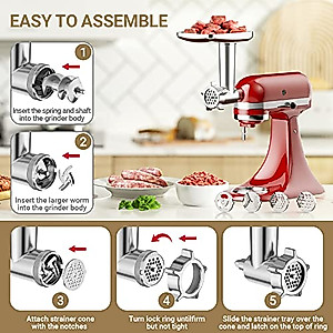 Meat Grinder & Slicer Shredder Attachments for KitchenAid Stand Mixer, Metal Food Grinder and Sausage Stuffer Accessory and Slicer Shredder Set, For Kitchenaid Mixer Attachments by Innomoon