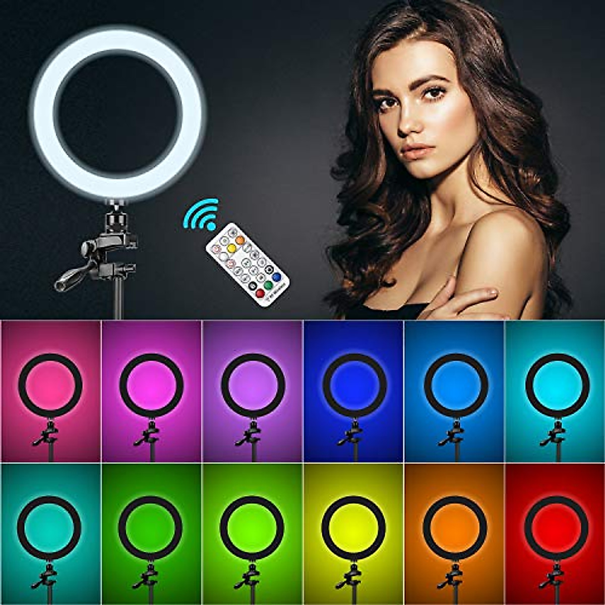 EMART 10" Ring Light with 55" Extendable Tripod Stands, 16 Colors RGB Camera Selfie Ring Light for Photography, Makeup, YouTube Video, Vlogging, Live Streaming