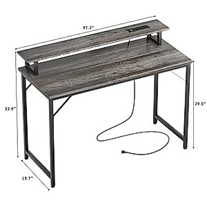 iSunirm 47 inch Computer Desk with Power Outlets, Gaming desk with LED Lights, Home Office Work Desk with Monitor Shelf, Modern Office Desk Study Writing Table for Small Spaces, Black Oak