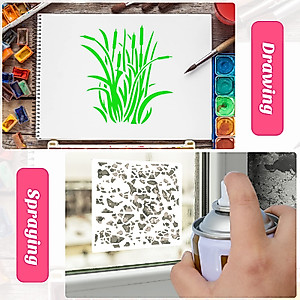 Outus 9 Pieces Camo Print Stencils Camouflage Painting Templates Reusable Grass Pattern Stencils Green Camo DIY Stencils for Scrapbooking Painting on Wood Crafts (11.8 x 11.8 Inch)