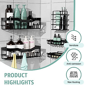 GD Adhesive Shower Caddy Bathroom Shower Organizer Storage 5 Pack Set, Adhesive Shower Organizer for Bathroom & Storage, Stainless Steel, Rustproof Stainless Steel Bathroom Organizer, No Drilling