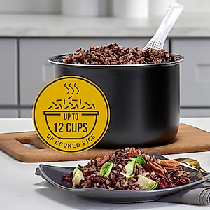 West Bend Programmable Rice & Grain Cooker with 7 Preset Functions, Includes Delay Start and Keep Warm, Features Easy View Window & Steam Basket, 12 Cups Cooked (6 Uncooked), Black