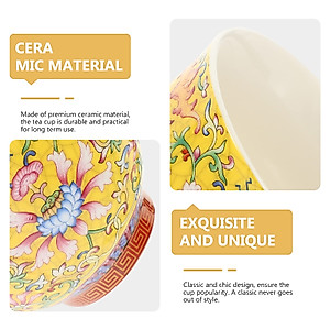 Beavorty Chinese Handmade Kungfu Tea Cup 130ml Floral Pattern Ceramic Tea Mugs Porcelain Tea Cup Tea Bowl Japanese Tea Cup Sake Cup Tea Accessories Drinkware (Yellow)