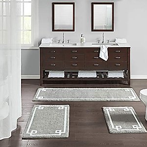 Madison Park Evan Cotton Tufted Washable Bath Mat , Luxury Solid Bathroom Rugs , 20" x 30" , Grey