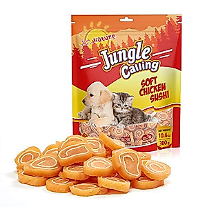 Jungle Calling Chicken Wrapped Dog Treats, Grain Free Soft Chewy Chicken&Codfish Treats for Training Rewards,10.6Ounce