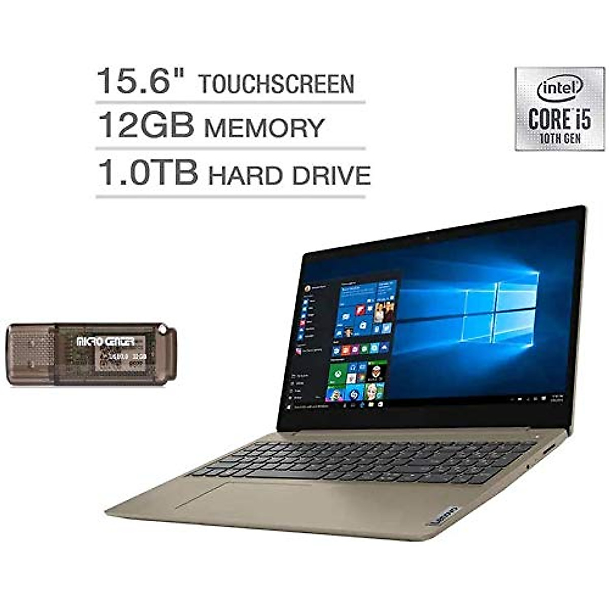 Lenovo IdeaPad 3 15.6" HD Touchscreen Anti-glare LED-Backlit Laptop, Intel Quad Core i5-1035G1, 12GB DDR4, 1TB HDD, 4-in-1 Card Reader, Webcam, Bluetooth, Wi-Fi 6, HDMI, Windows 10 w/ 32GB Flash Drive