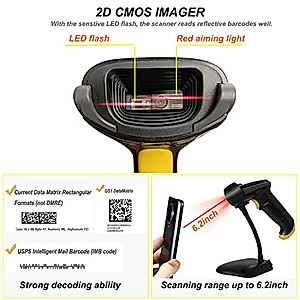 TEEMI 2D Barcode Scanner USB Wired Handheld Automatic QR Data Matrix PDF417 bar Codes Imager for Mobile Payment Computer Screen Scan (Stand Included)