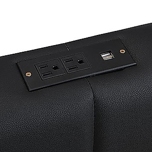 CJLMN Upholstered Platform Bed Versatility Bed, Full Size Wood Bed Frame with Hydraulic Storage System, LED Lights, Sockets and USB Ports, Kids Adults Bedroom Furniture Storage Bed (Black Bed)