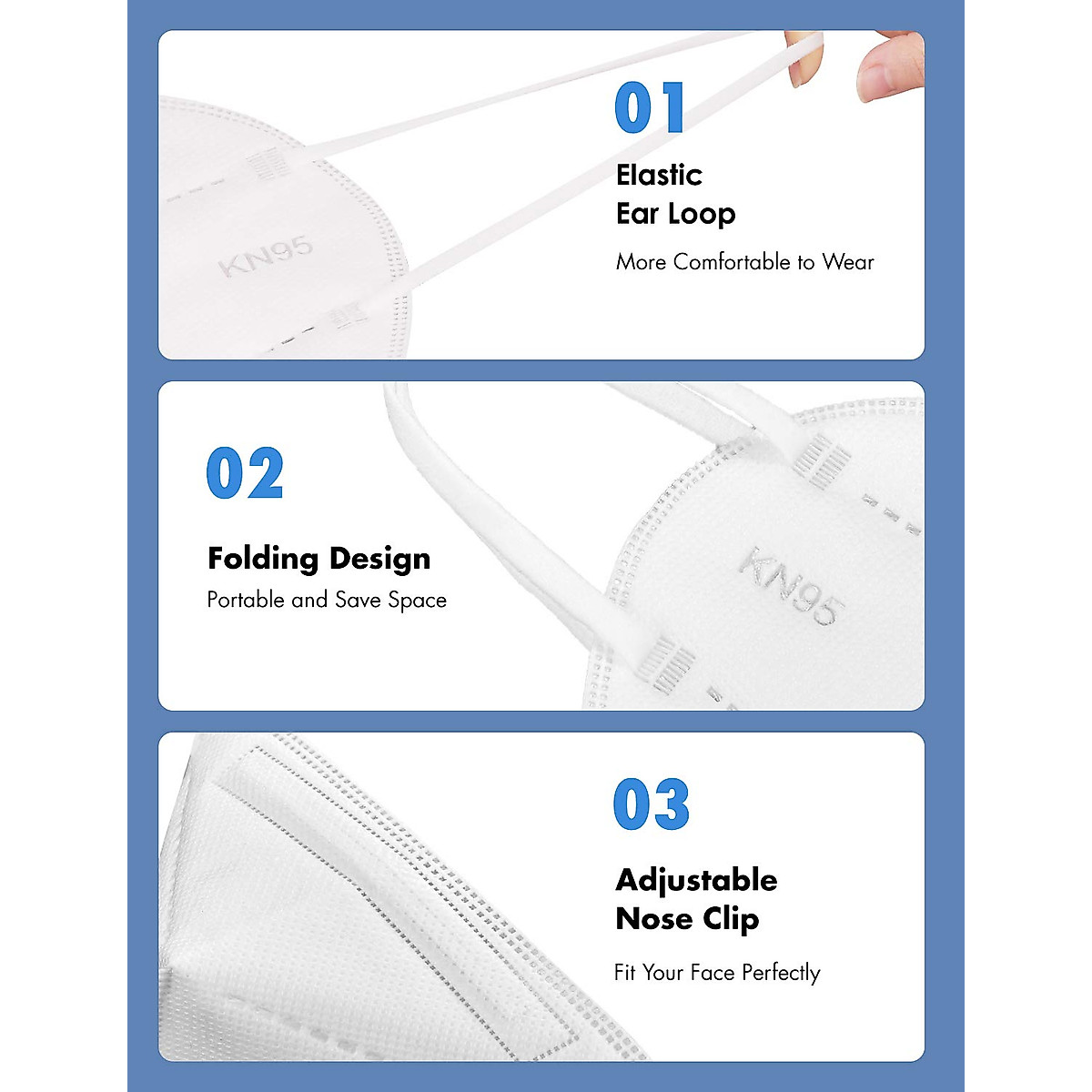 HUHETA KN95 Face Mask 60 Pack, 5-Ply Breathable & Comfortable Safety Mask, Filter Efficiency>=95%, Protective Cup Dust Masks Against PM2.5 - Individually Wrapped (White Mask)