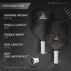 JOOLA Essentials Performance Pickleball Paddle with Reinforced Fiberglass Surface and Honeycomb Polypropylene Core, Black