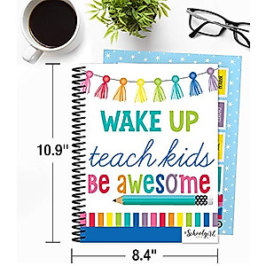 Schoolgirl Style Hello Sunshine Teacher Planner, 8" x 11" Undated Teacher Planner With Planner Stickers, Rainbow Teacher Planners and Lesson Planner for Classroom Organization and Rainbow Décor