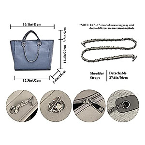 XACKWUERO Women Fashion Classic Canvas Bag Shoulder Handbag Tote Shopper Bag with Chain Shoulder Strap (A Blue)