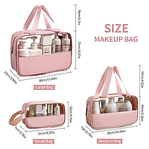 Toiletry Bag for Women Clear Travel Toiletry Bag Travel Makeup Bag Hanging Toiletry Bag for Men Toiletry Bags for Traveling Women Travel Bag for Toiletries Transparent Set(pink)