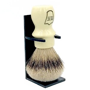Parker 100% Silvertip Badger Mug Shaving Brush with Brush Stand - Extra Dense and Extra Soft Bristles - Long Handle is Perfect for use with Your Shaving Mug (Ivory Color)