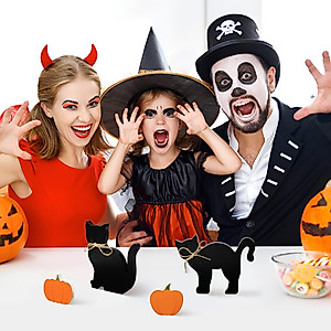 JAPBOR 4PCS Halloween Wooden Centerpieces Table Decorations, Black Cat Pumpkin Tiered Tray Set Decor, Reversible Happy Fall Halloween Party Themed Sign Wood Block Table Topper Décor for Home Kitchen