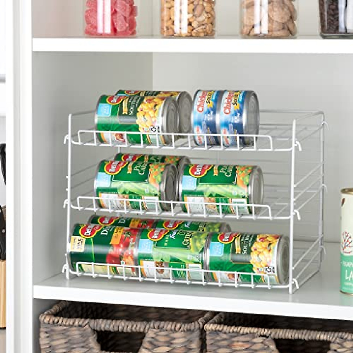 Smart Design 3-Tier Can Rack Organizer - Adjustable - Steel Metal Wire - Pantry, Spice, Cabinet, Under Sink, Fridge Storage Organization - Kitchen (14.5 x 10.25 Inch) [White]